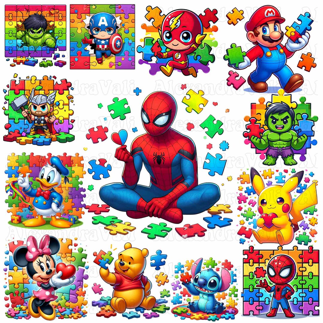 Autism Superhero Chibi PNG Bundle, Autism Awareness Png, Be Kind Png ...