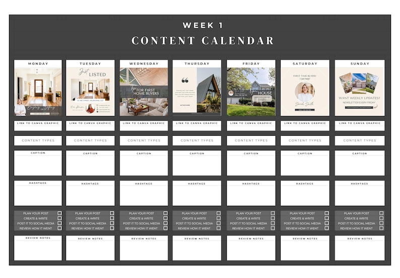 Social Media Content Calendar for Real Estate Google Sheets, Real ...