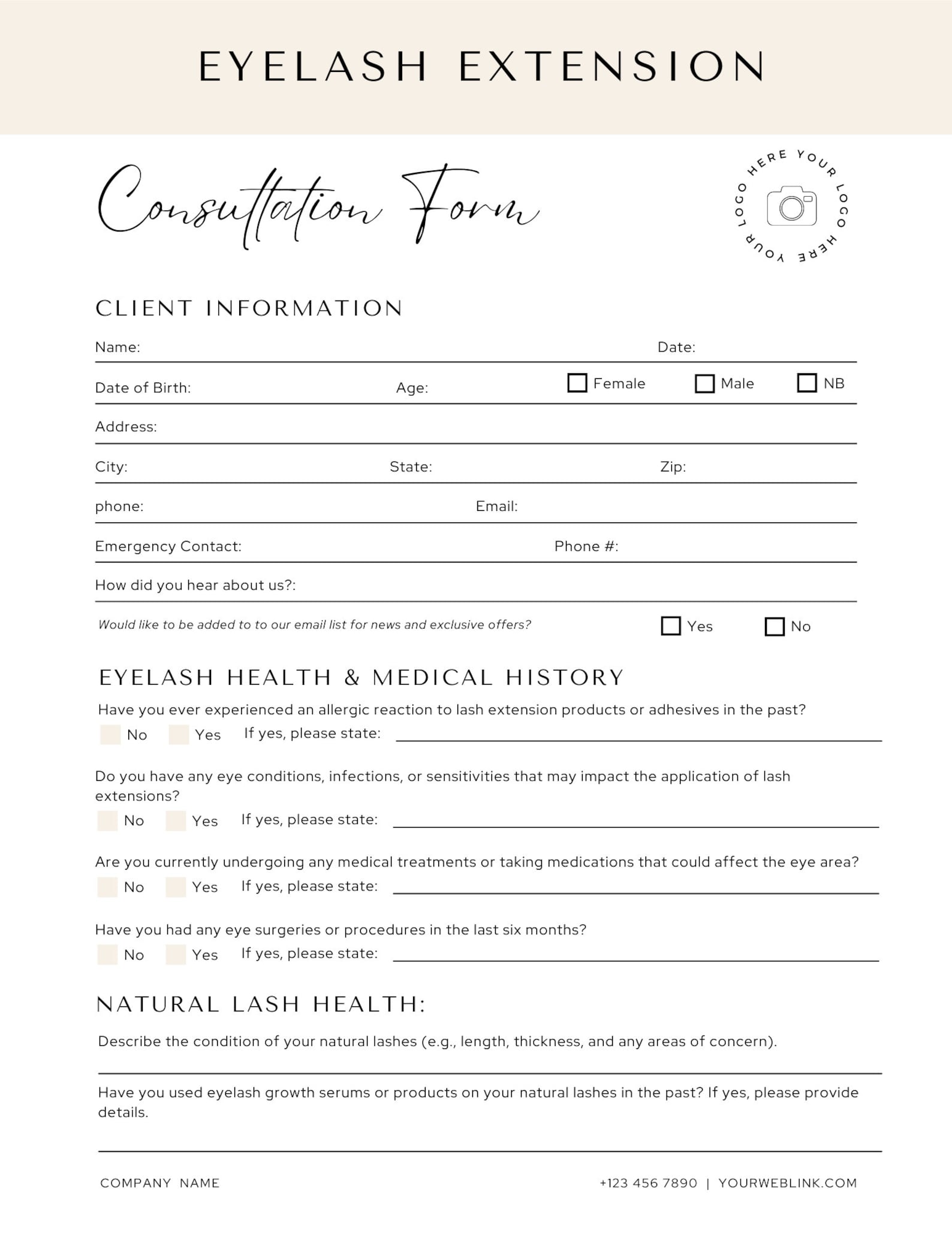 Client Consent Form Eyelashes, Lash Tech Consent Forms, Eyelash Extension Client Consent Form ...
