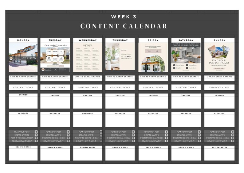 Social Media Content Calendar for Real Estate Google Sheets, Real ...