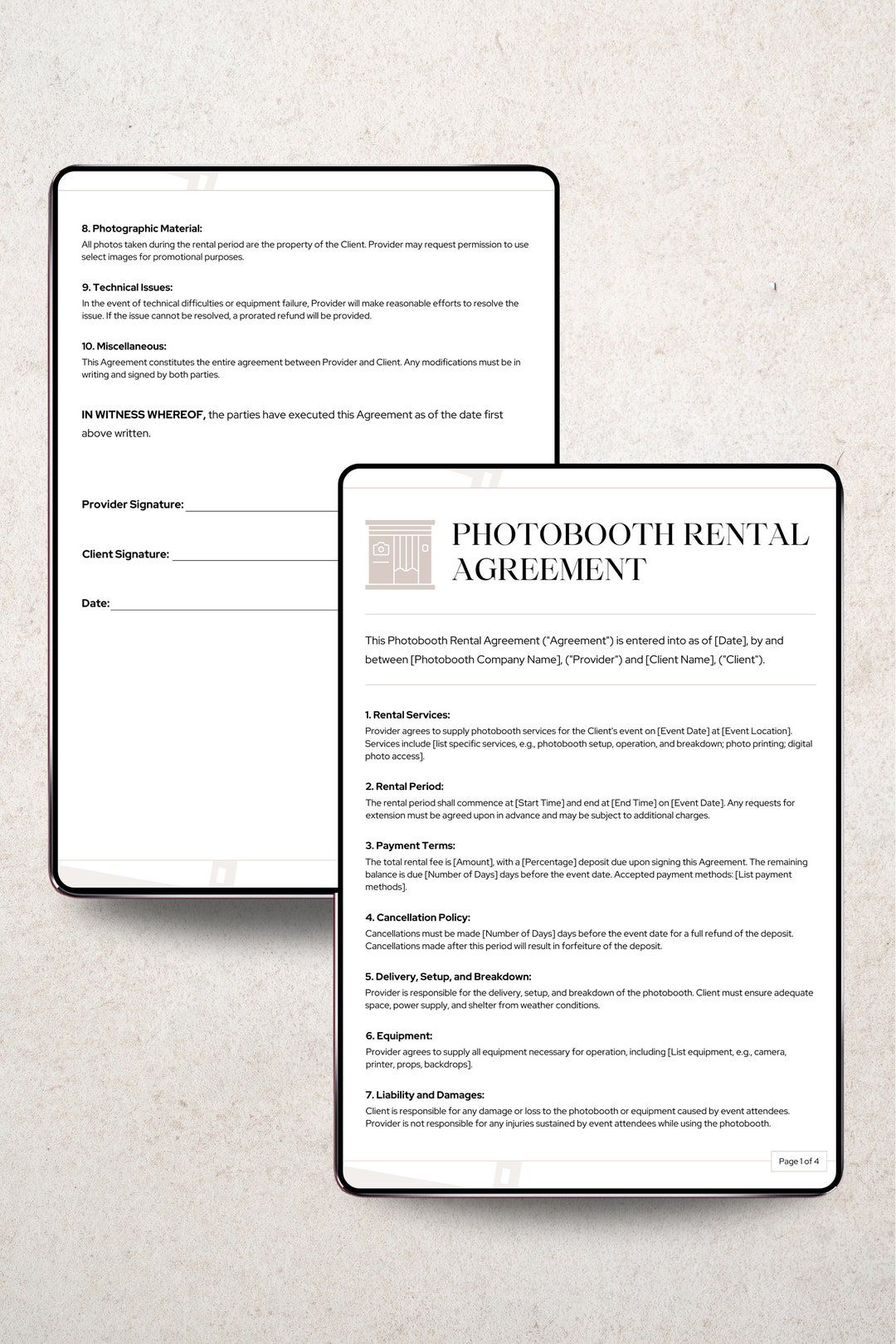 Photobooth Rental Forms Template, Editable Photo Booth Rental Agreement ...