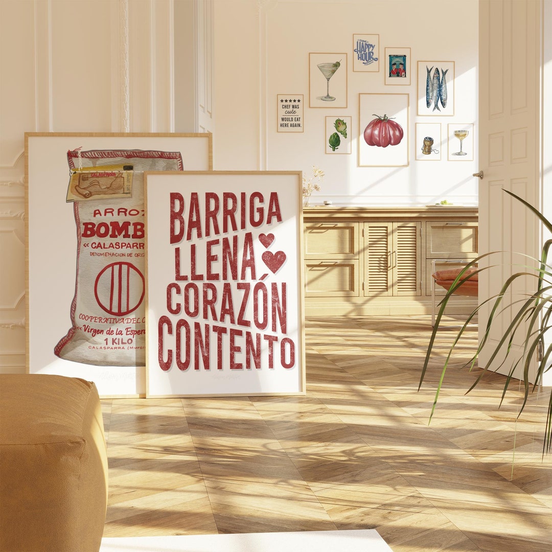 Spanish Saying Letterpress Print: Barriga Llena Corazón Contento, Fully ...