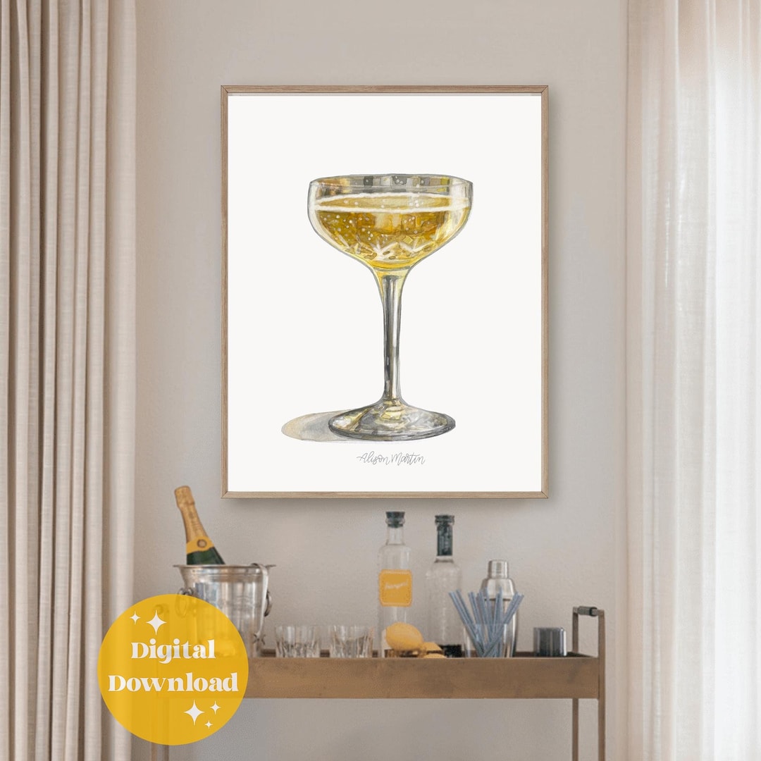 Champagne Coupe Foodie Wall Art Kitchen Decor Vintage Glass Prosecco ...