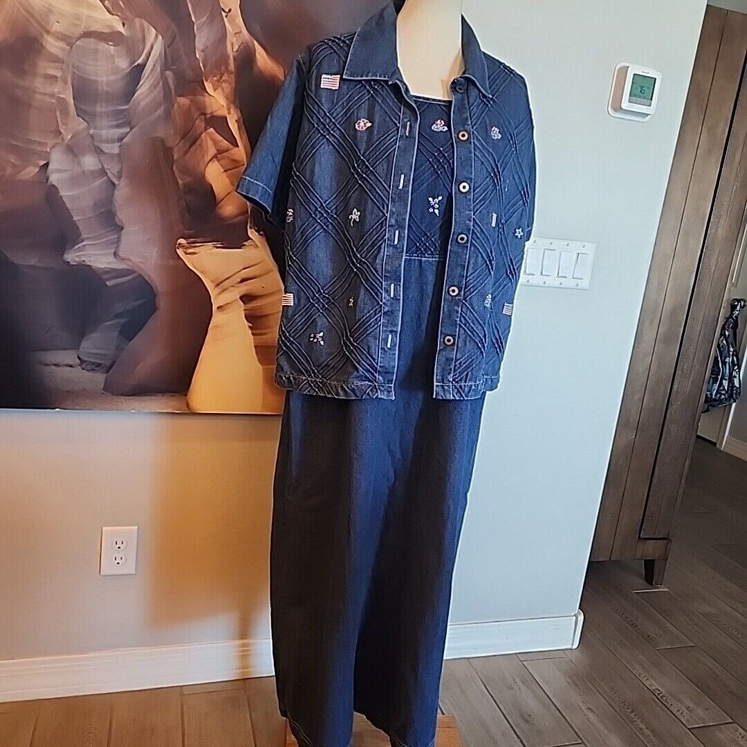 Koret City Blues Set Top Dress Womens 18W Denim Embroidered Pintucks ...