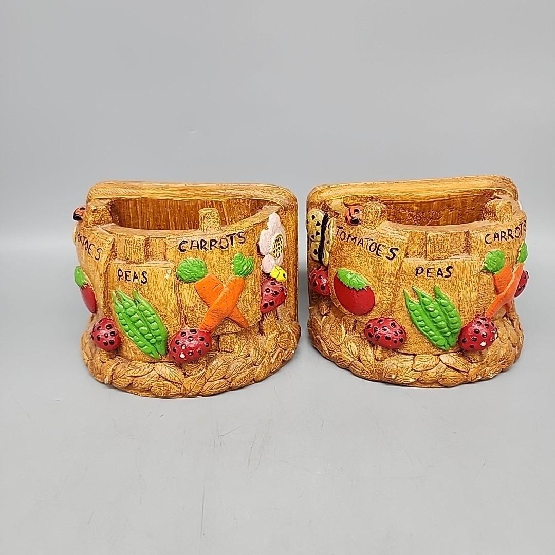 Vintage 1974 Hand Painted Garden Vegetable Chalk Ware Planter Pair Book ...