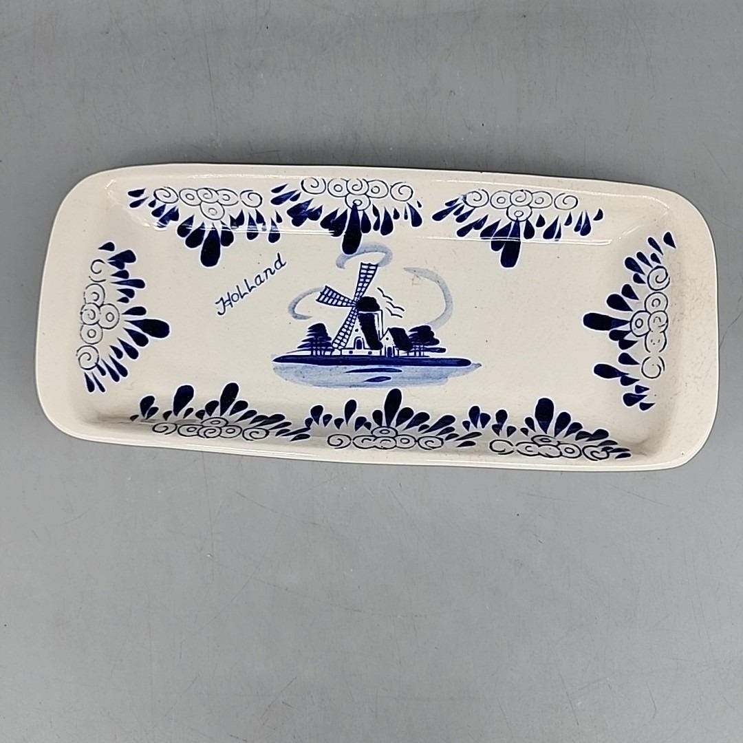 Vintage Delft Windmill Tray Blue Flowers Hand Painted Ceramic 7.5x2.5 ...