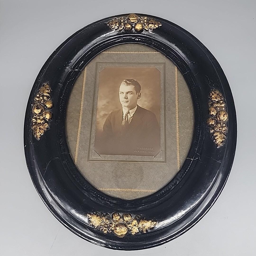 Vintage 1920s Male Portrait Oval Black Wood Framed 14x12 Gold Leaf ...