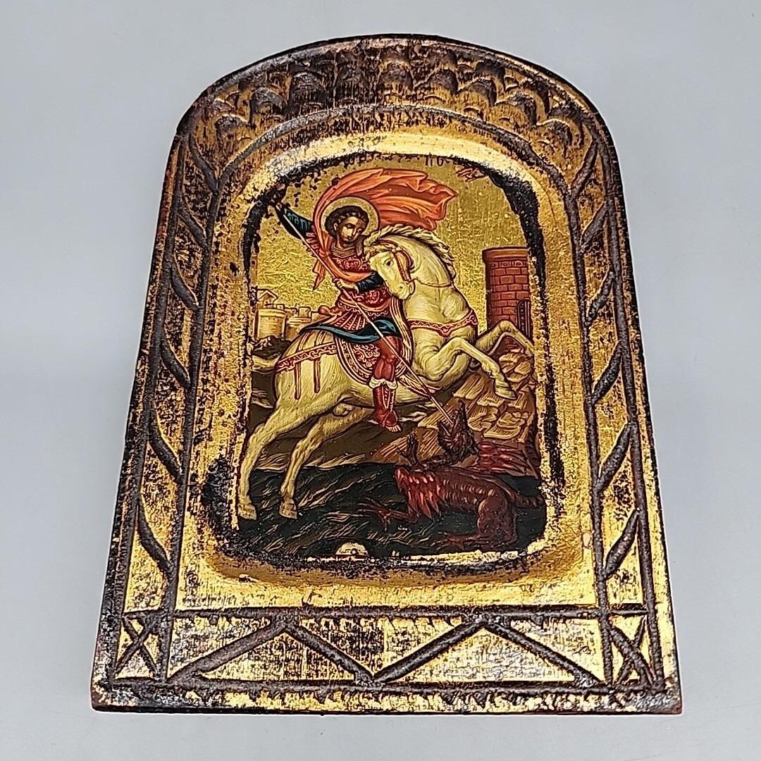 Antique Orthodox Icon Saint George and the Dragon Handmade Painting on ...