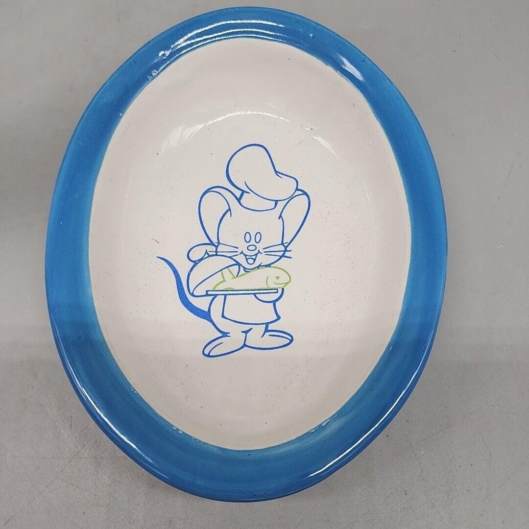 Vintage Cat Food Bowl Blue Mouse Fish Ceramic Unbranded - Etsy