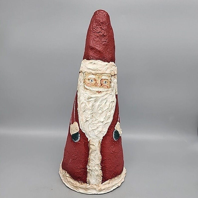 Vintage Hand Painted Folk Art Santa Figurine Cone Paper Mache Christmas ...