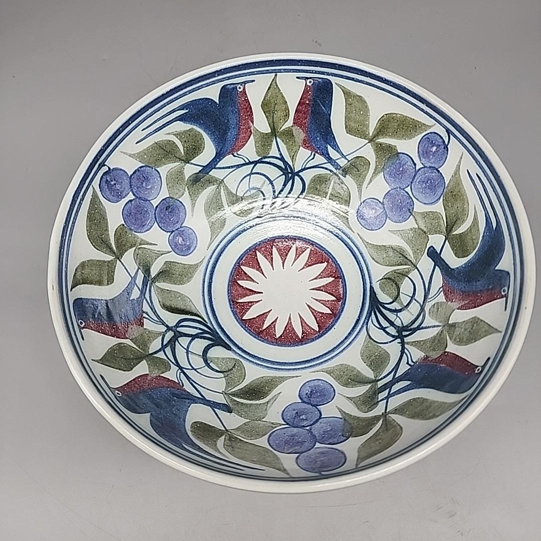 Vintage Italian Pottery Blue Bird Stoneware Bowl Hand Painted Artist ...