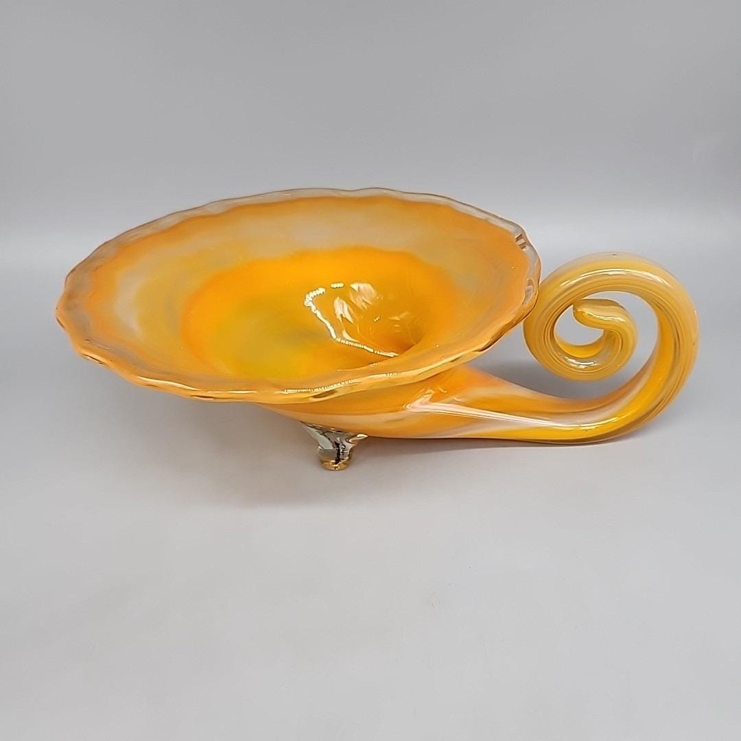 Vintage MCM Art Glass Cornucopia Hand Blown Orange Swirl Footed Bowl ...