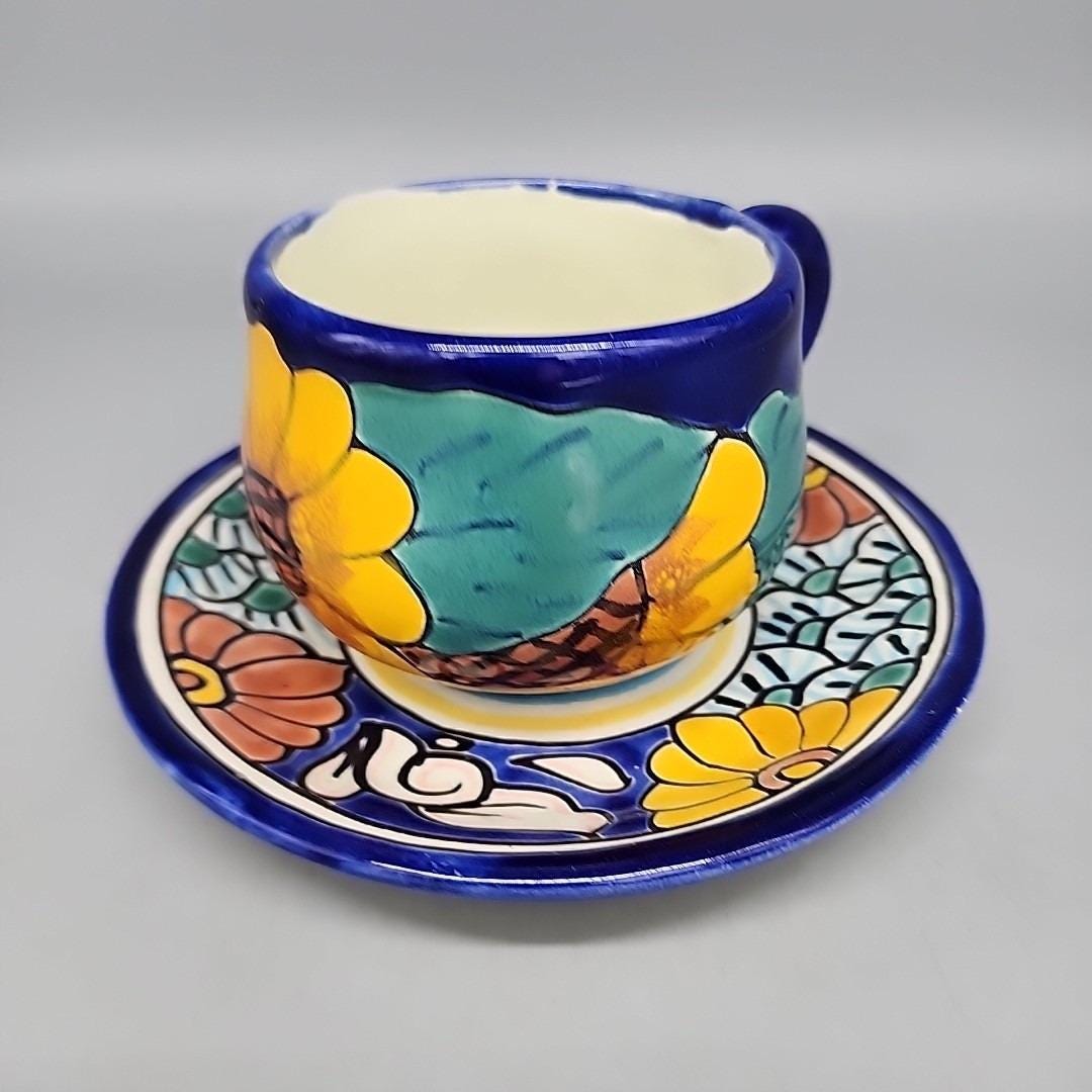 Mexican Pottery Cup & Saucer Set Ceramic Handpainted Art Pottery ...