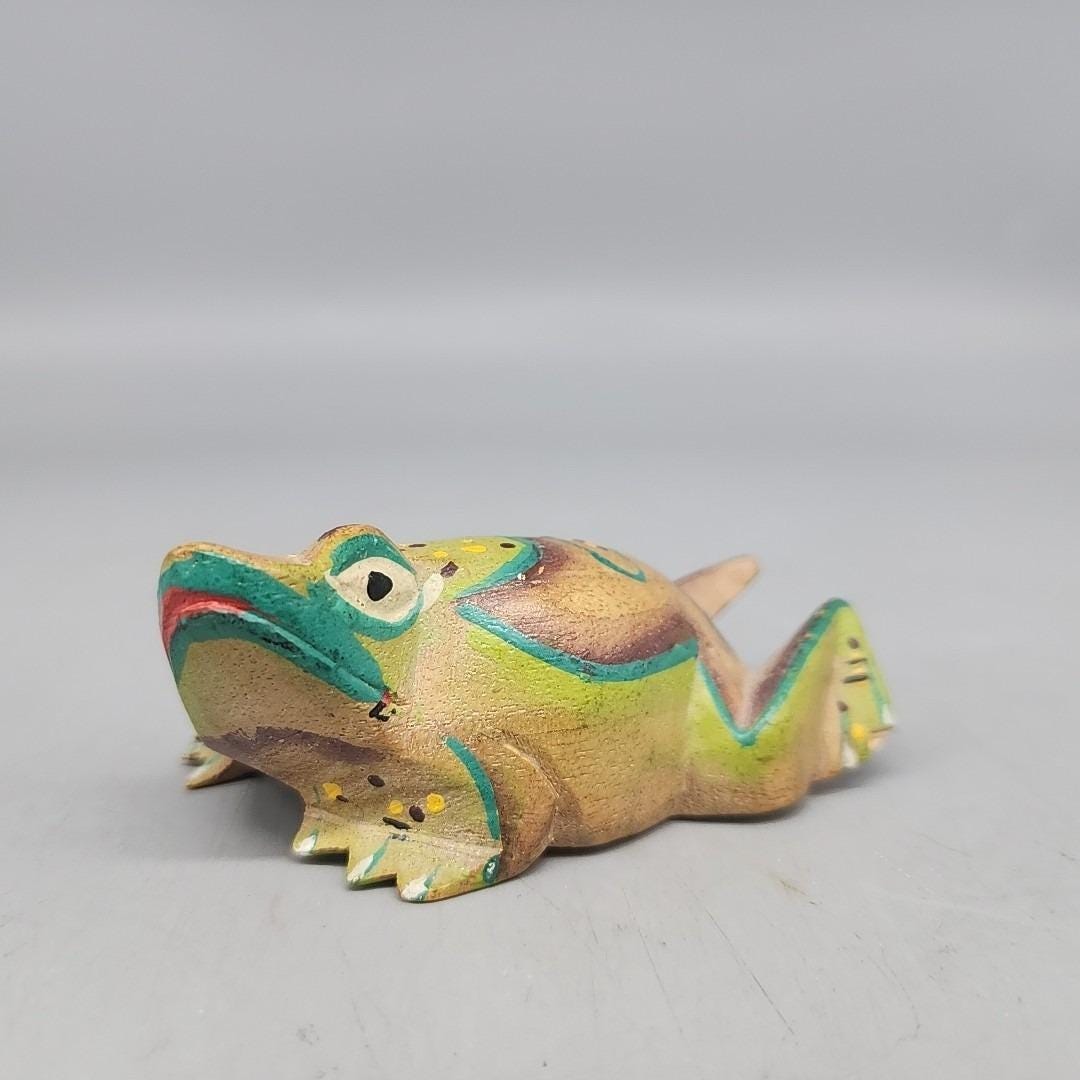 Vintage Wooden FROG Poison Solid Hand Carved Figurine Sculpture Carving ...