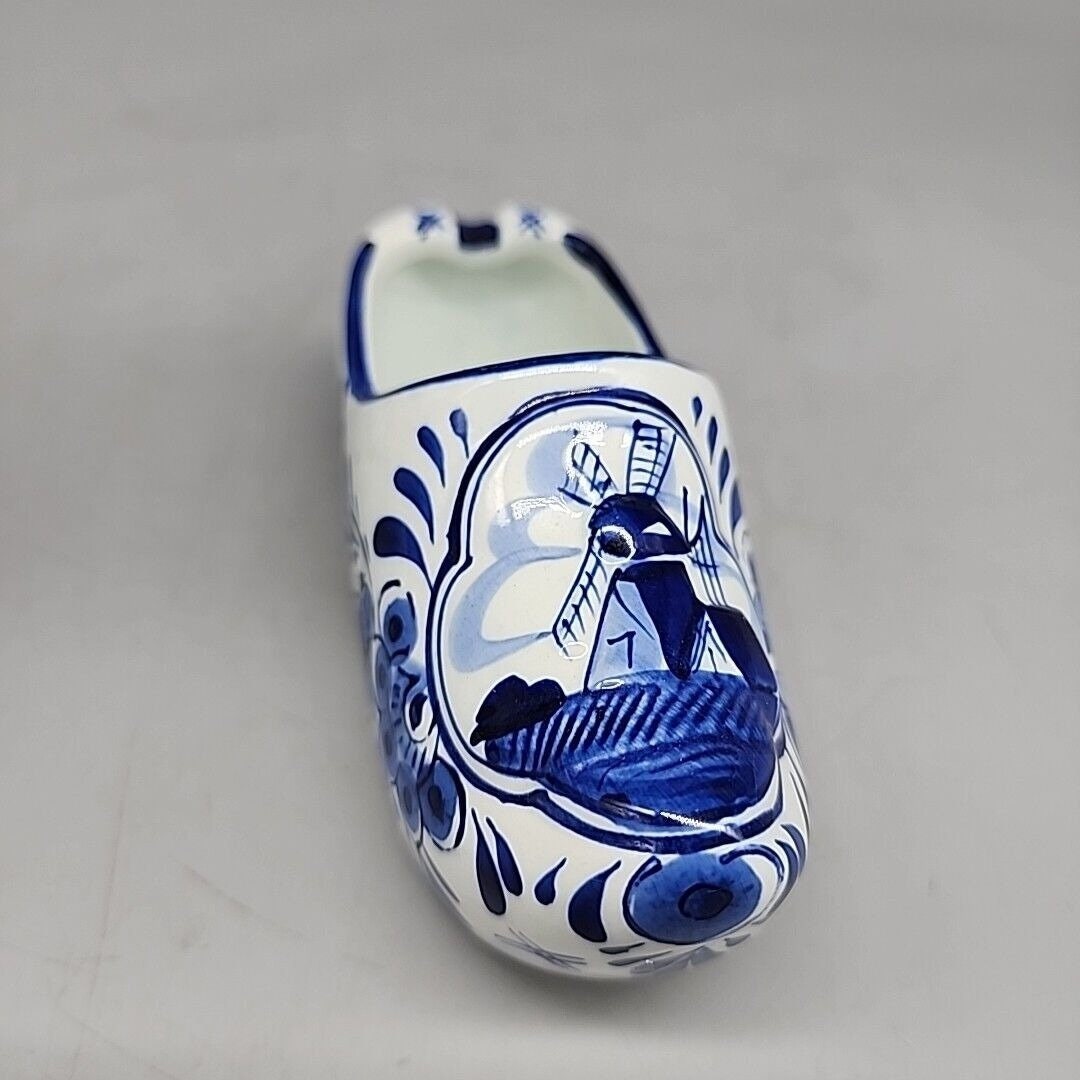 Vintage Delfts Blue Handpainted Dutch Clog Shoe Ashtray Windmill Floral ...