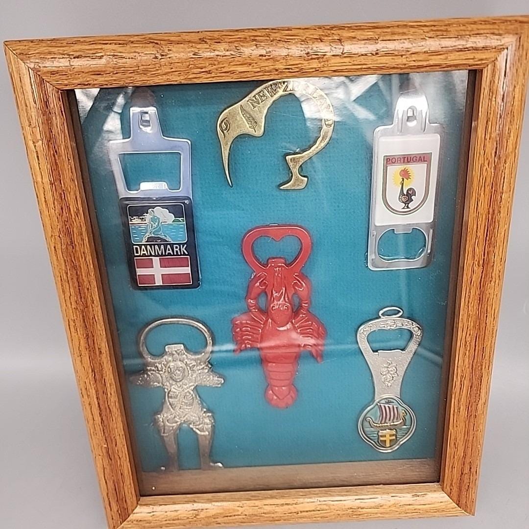 Vintage Bottle Opener Framed Display Portugal Danmark New Zealand ...