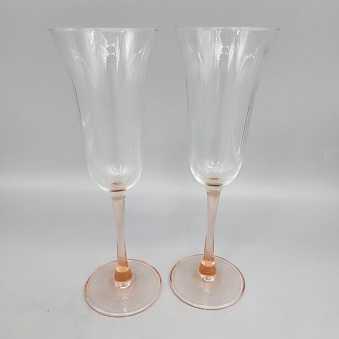 Set 2 Depression Glass Champagne Flutes Shell Pink Stems Elegant 8 7/8 ...