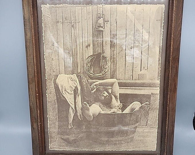 Americana Vintage Framed Western Cowboy Bathtub Art By r Hendrickson 16 ...