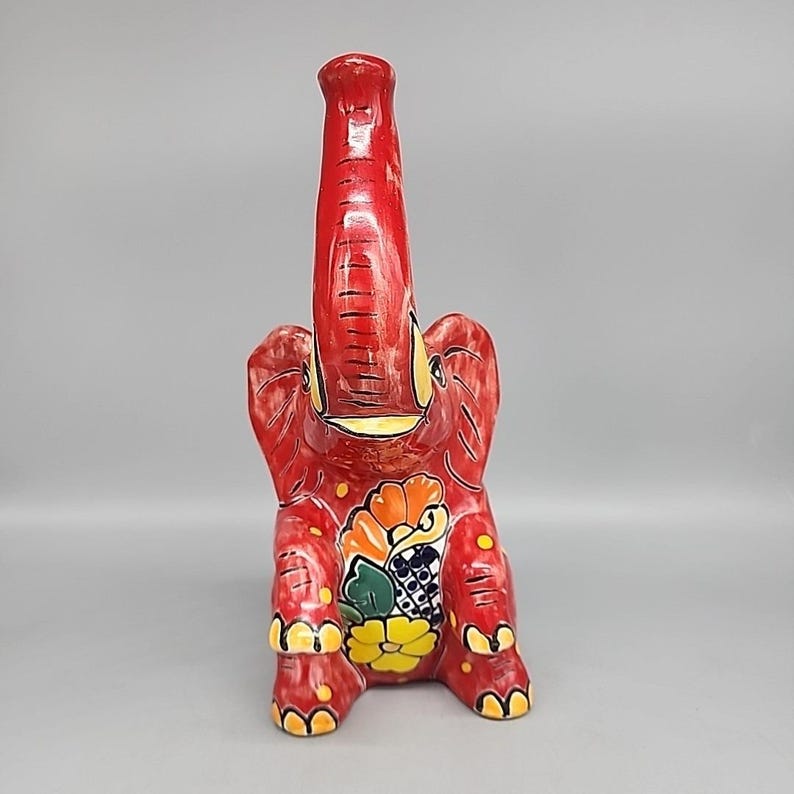 Red Talavera Elephant Trunk in Air Home Decor Hand Painted Mexican ...