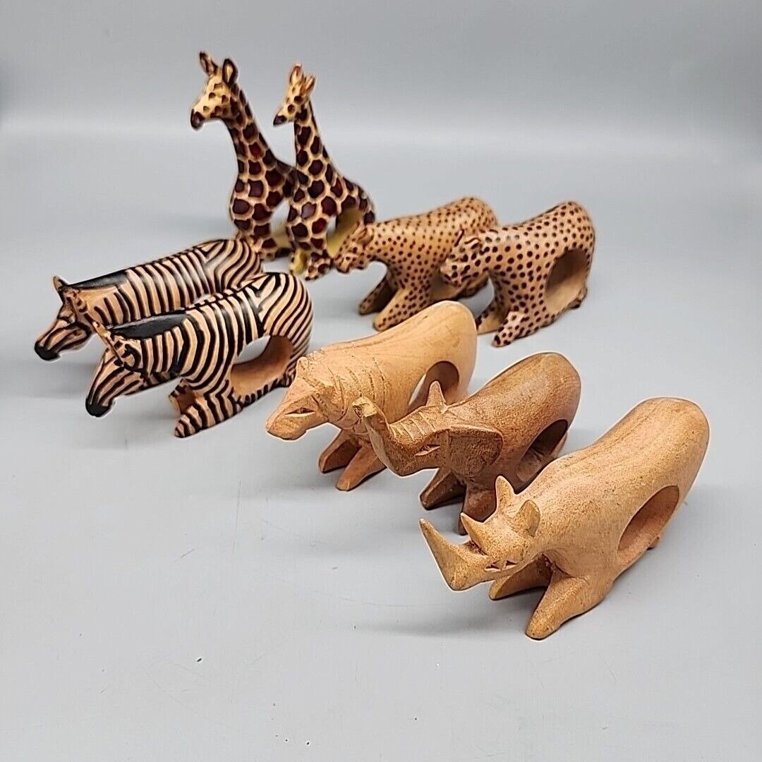 9 Vintage Wooden Hand Carved Animal Safari Kenya African Napkin Holders ...