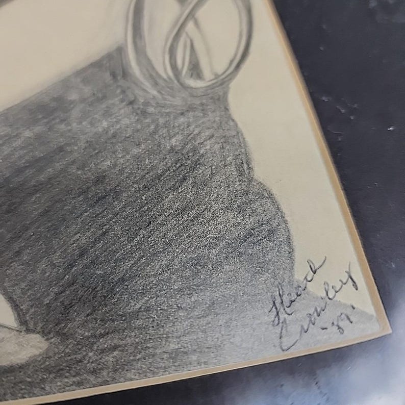 Framed Original Pencil Drawing 1987 Signed Crowley Woman Hand Face 17 ...