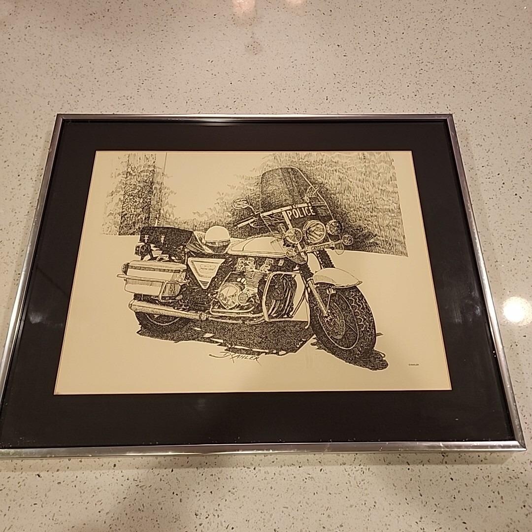 Vintage Kahler Police Motorcycle Pencil Print Framed 16x20" Wall ...