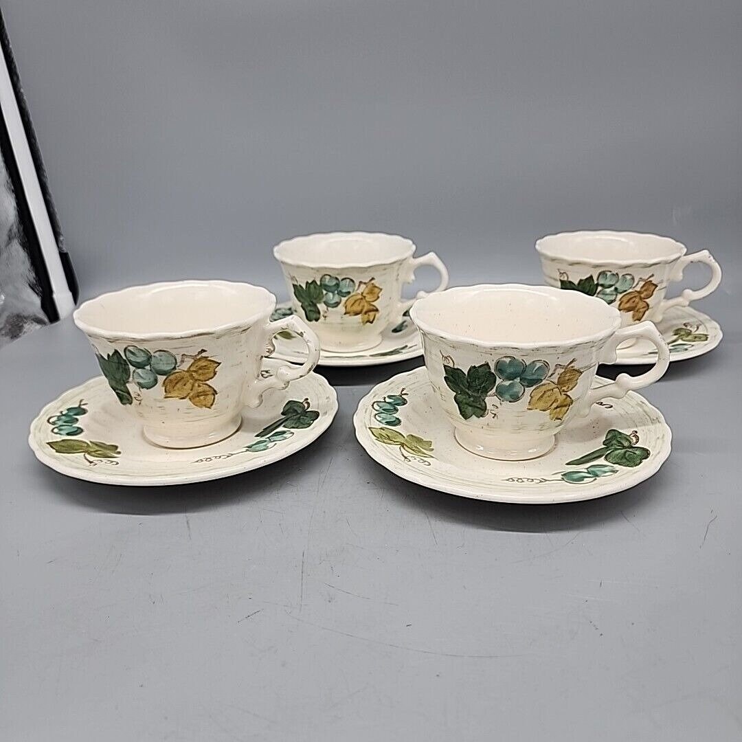 METLOX Vernon Ware 4 Cups 4 Saucers Vineyard Pattern Made in USA EUC - Etsy