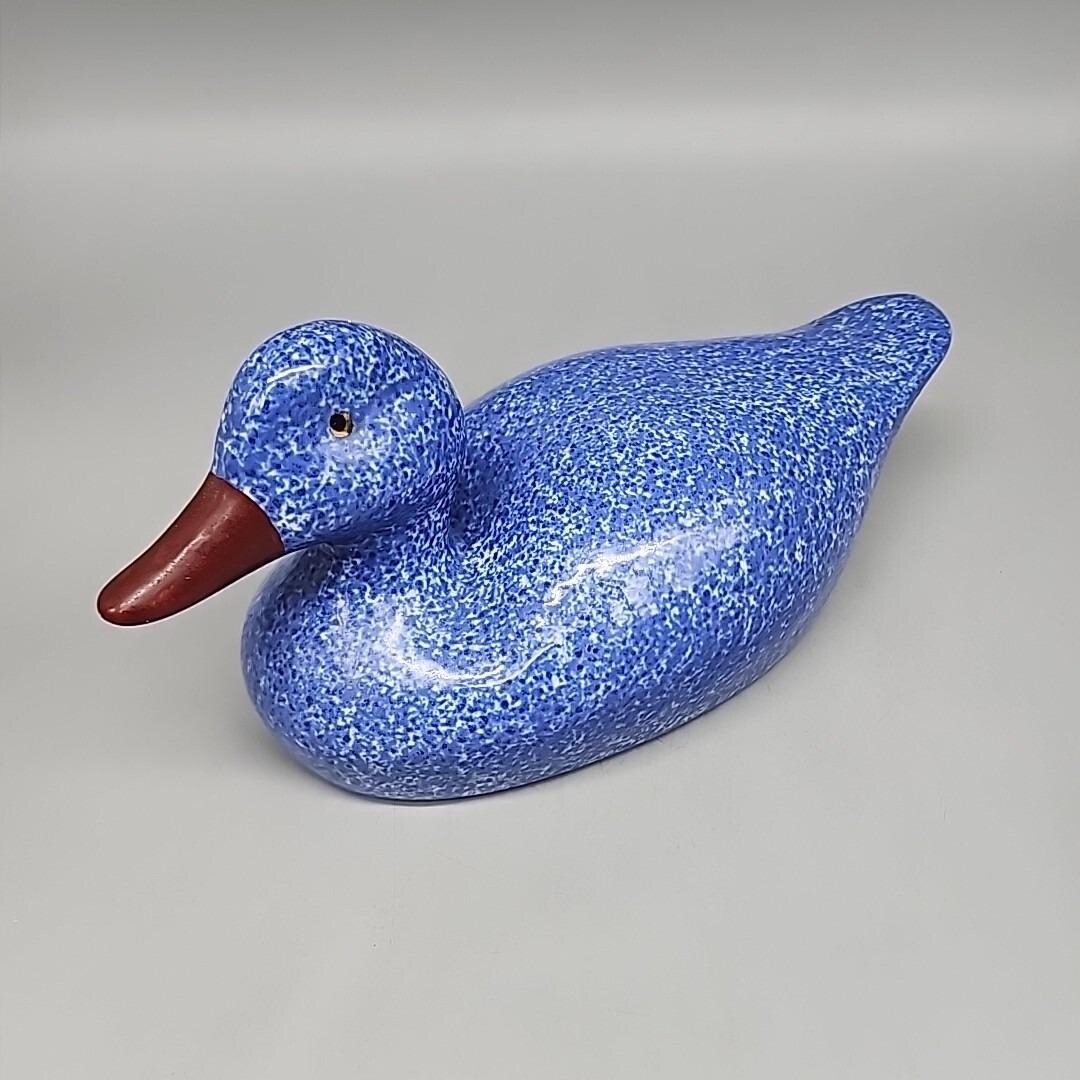 Vintage Calico Pottery China DUCK DECOY Figurine Beautiful Blue 8” Long ...