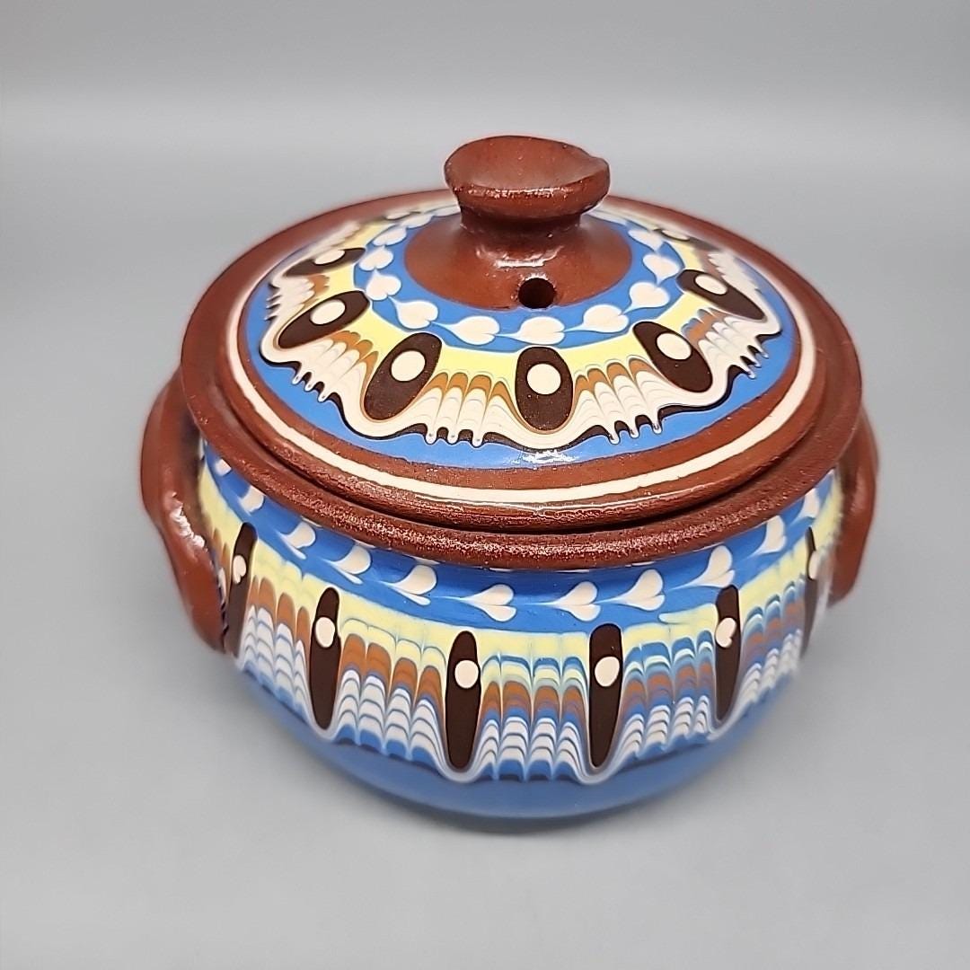 Vintage Bulgarian Redware Clay Pot Lid Traditional Folk Art Pottery ...