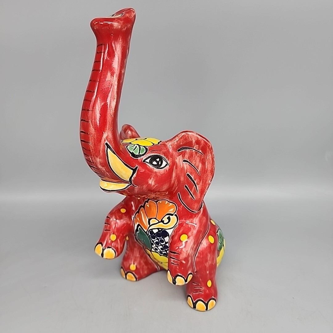 Red Talavera Elephant Trunk in Air Home Decor Hand Painted Mexican ...