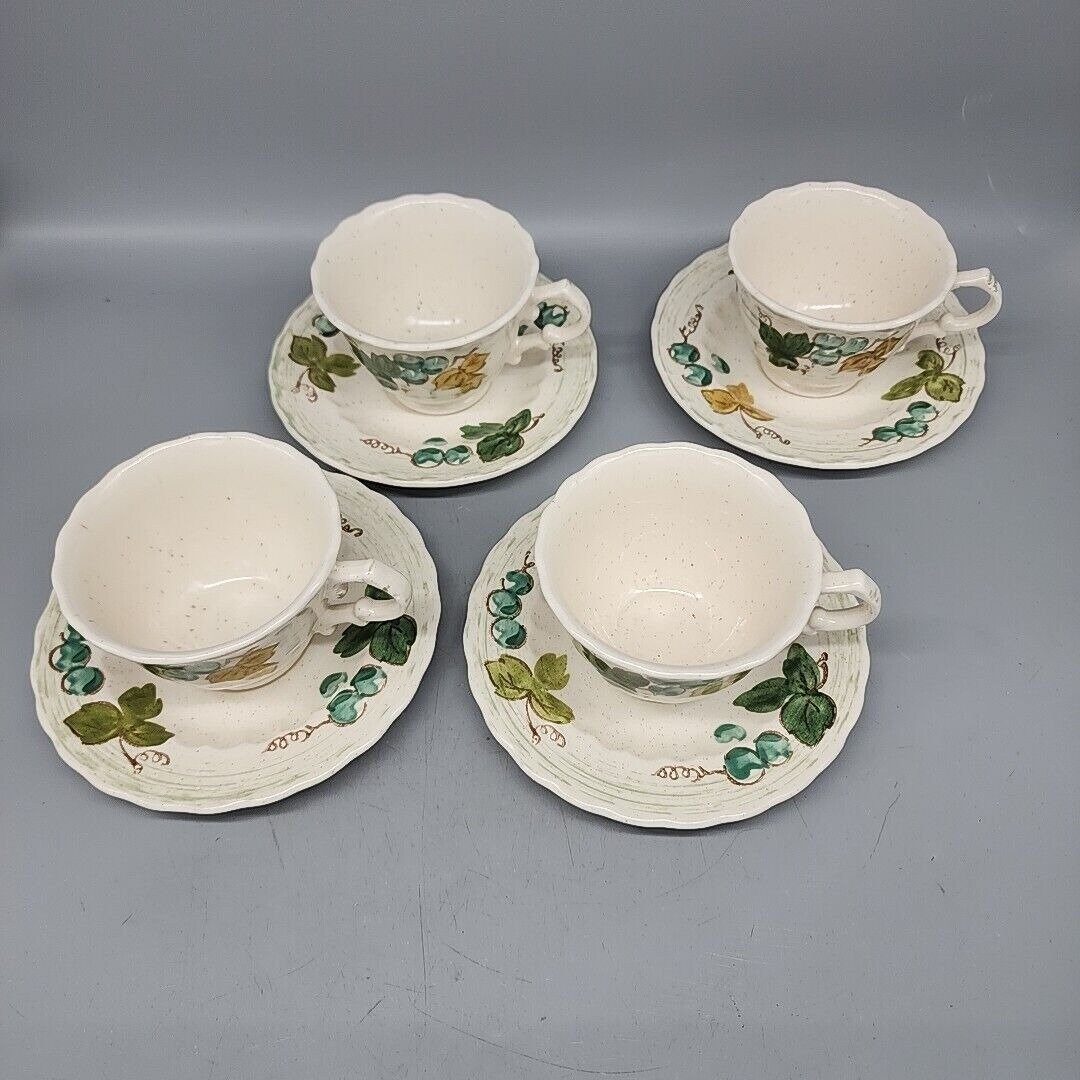 METLOX Vernon Ware 4 Cups 4 Saucers Vineyard Pattern Made in USA EUC - Etsy