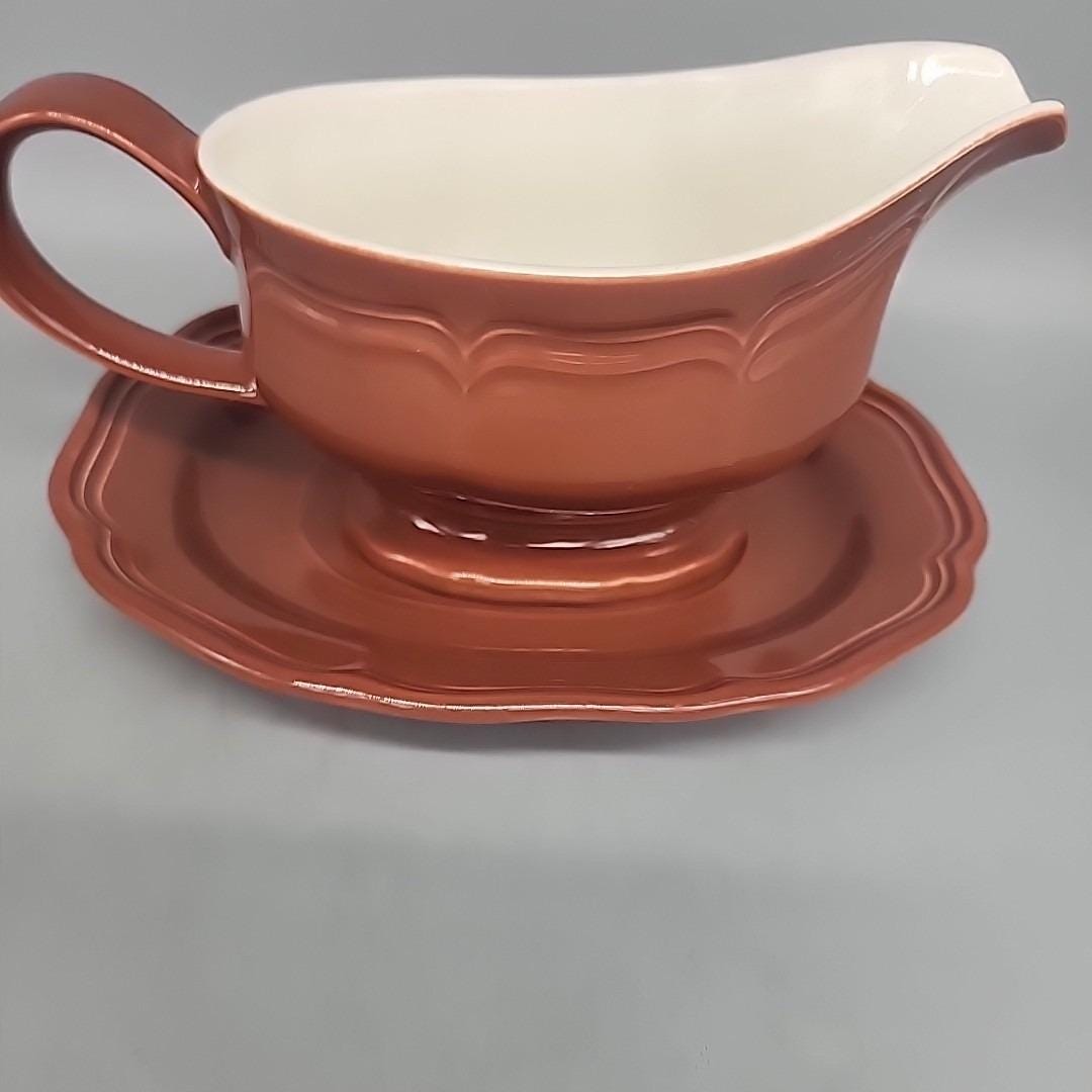 Mikasa Color Classics True Terracotta Gray Boat & Plate Japan Ceramic C ...
