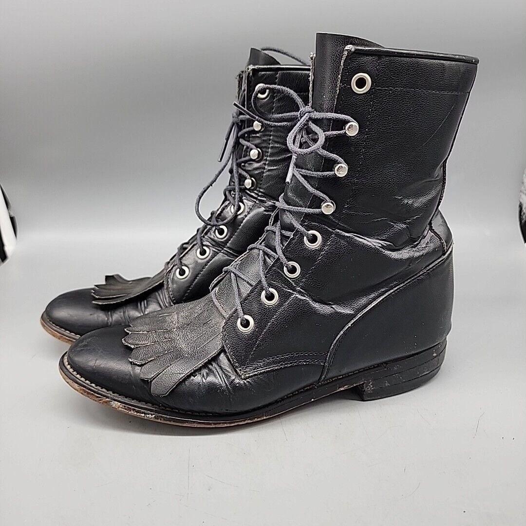 Vintage Justin Kilt Kiltie Boots Womens 7 Black Goth Emo Western ...