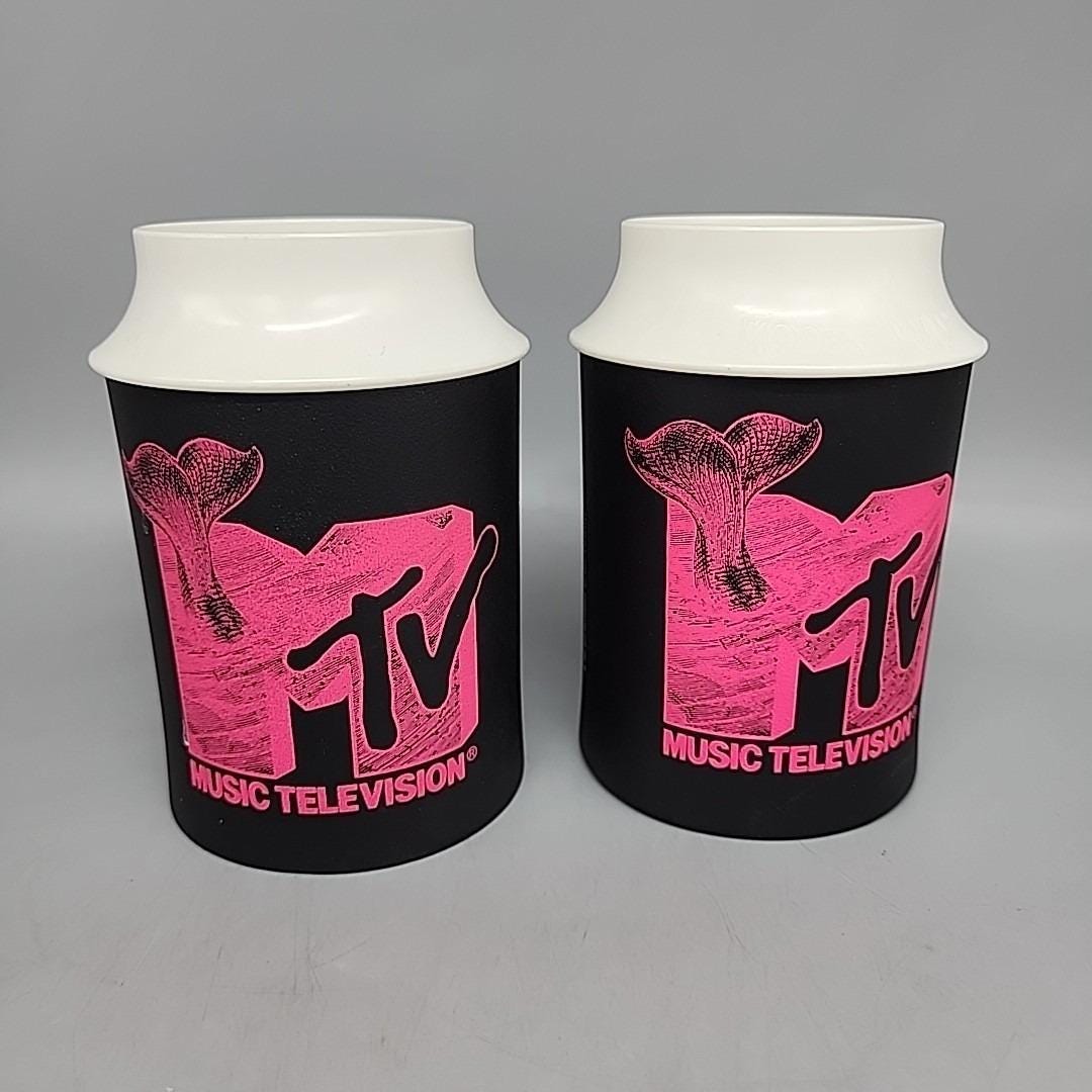 2 Vintage MTV Koozie Kup Retro 1991 Cooler Foam Plastic Beer Can Bottle ...