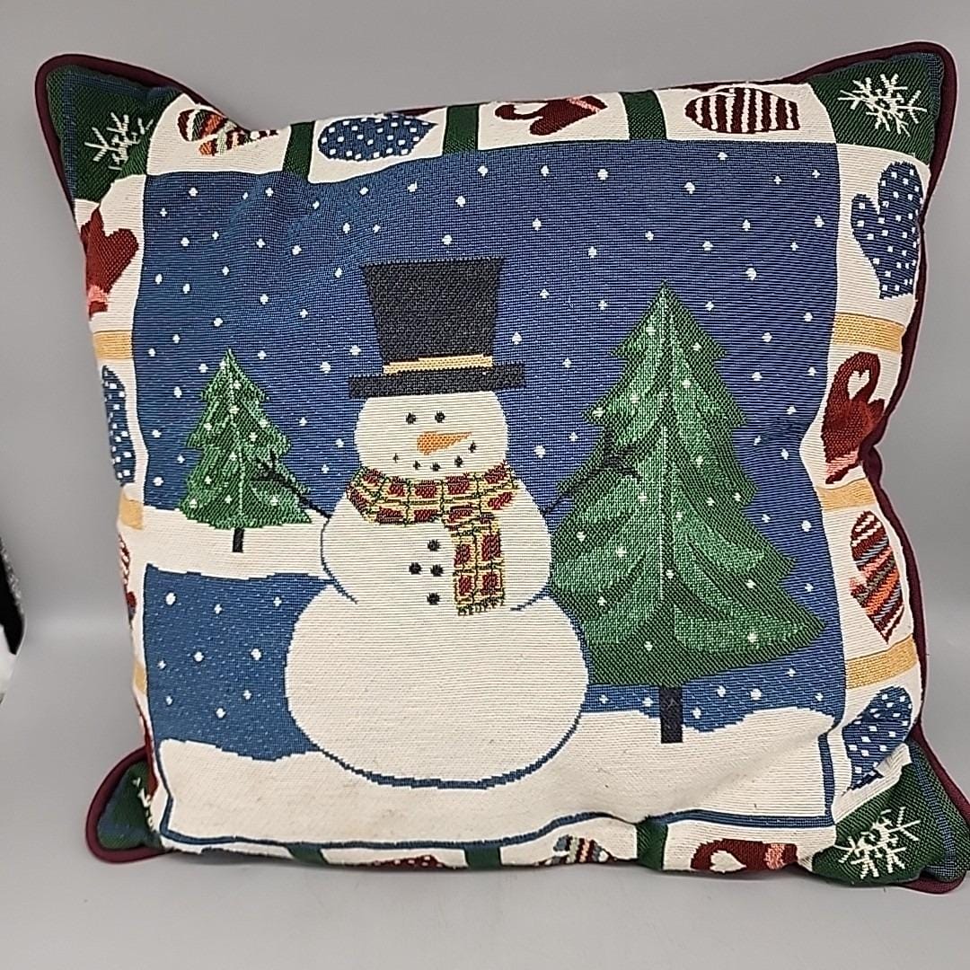 Vintage Snowman Mittens Tapestry Throw Pillow Christmas Red Back 16x16 ...