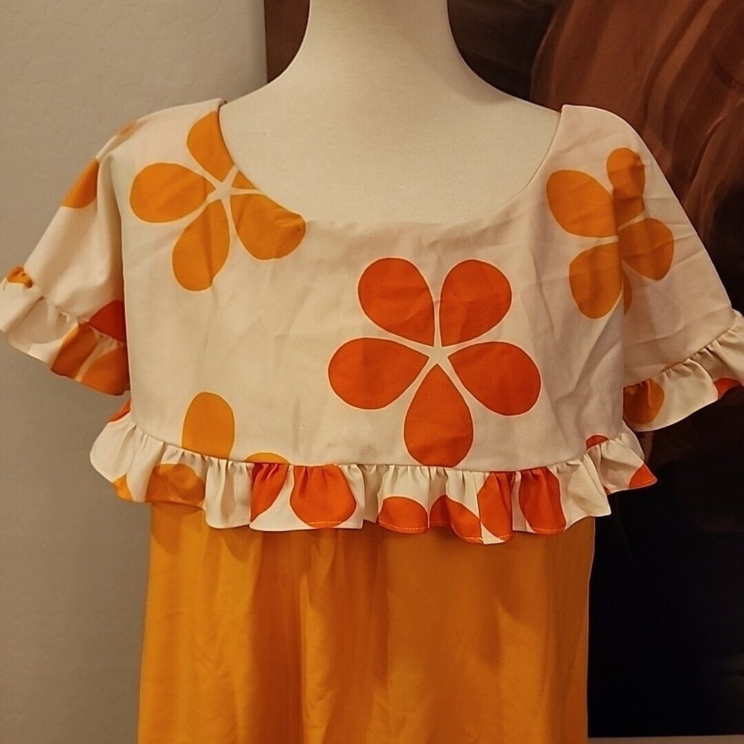 Vintage Hale Kini Chez Jeanne Made in Hawaii Dress Orange Flower Muumuu ...