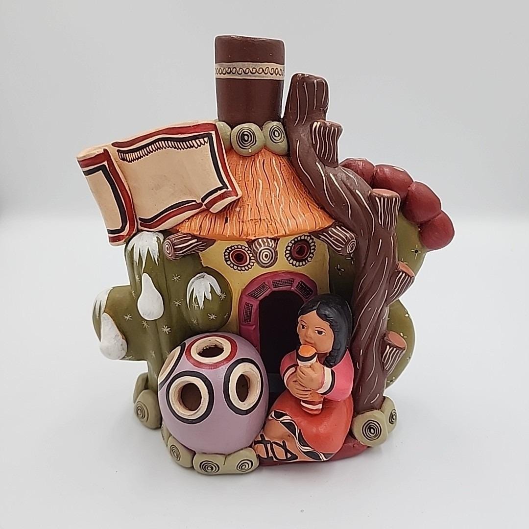Vintage Ayacucho Clay Folk Art, Peruvian Villa 7" Tall Handmade Hand ...