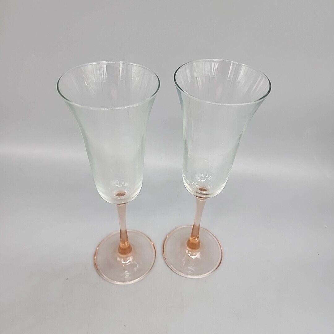 Set 2 Depression Glass Champagne Flutes Shell Pink Stems Elegant 8 7/8 ...