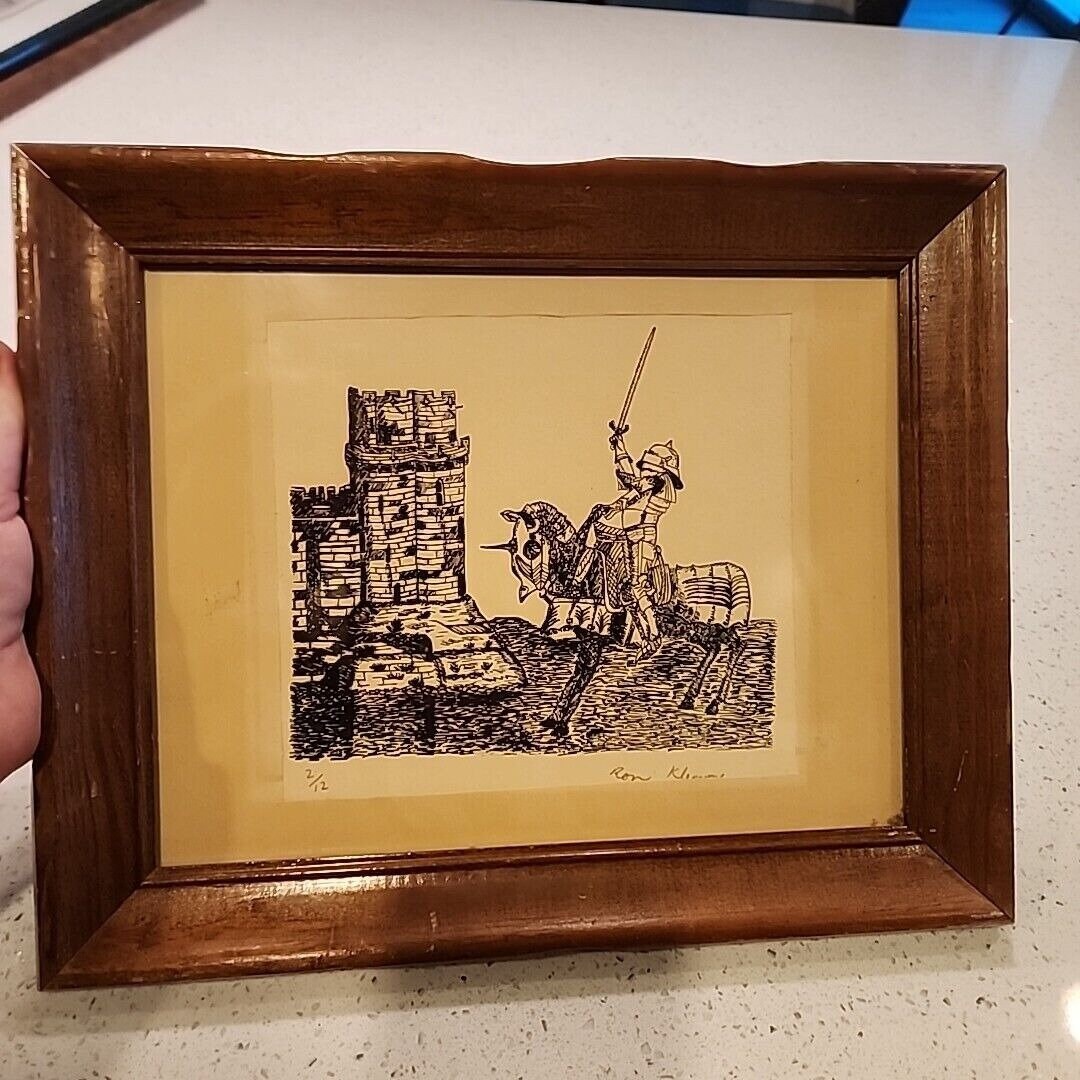 Pencil Drawing Impressionist Knight With Horse Castle Sword Signed Ron ...