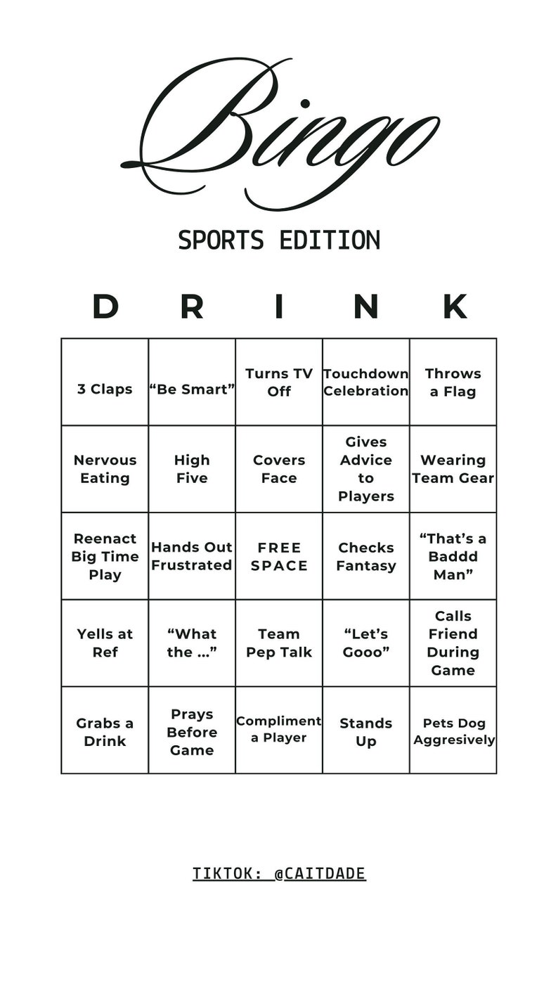 Sports Bingo Card - Etsy