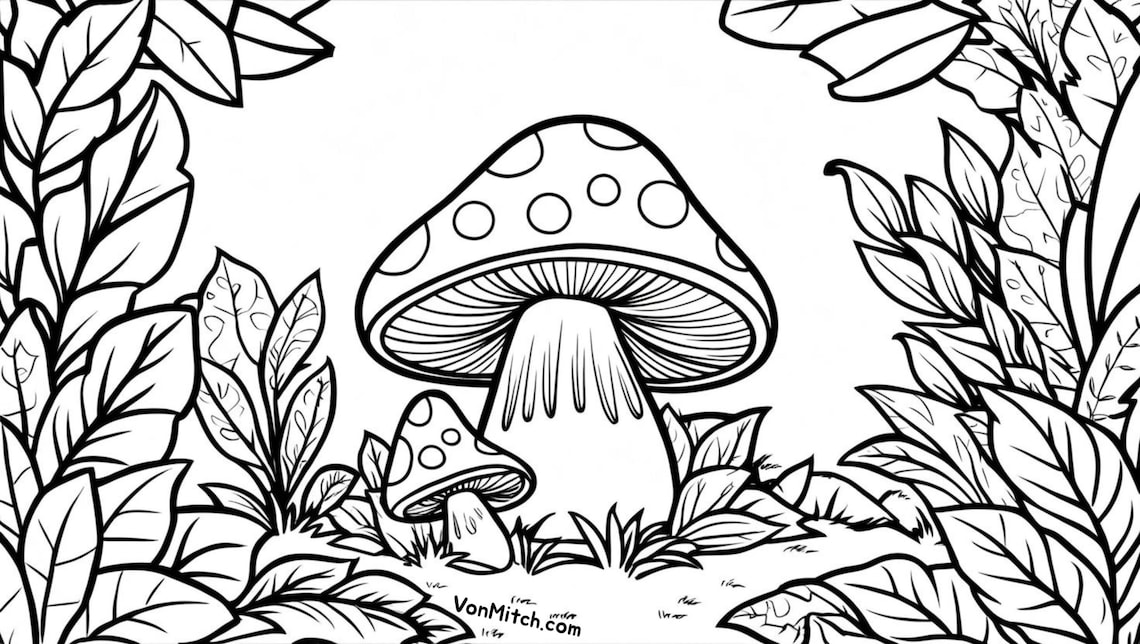 Mushroom Forest Coloring Pages - Printable PNG Set of 5 - Cottage ...