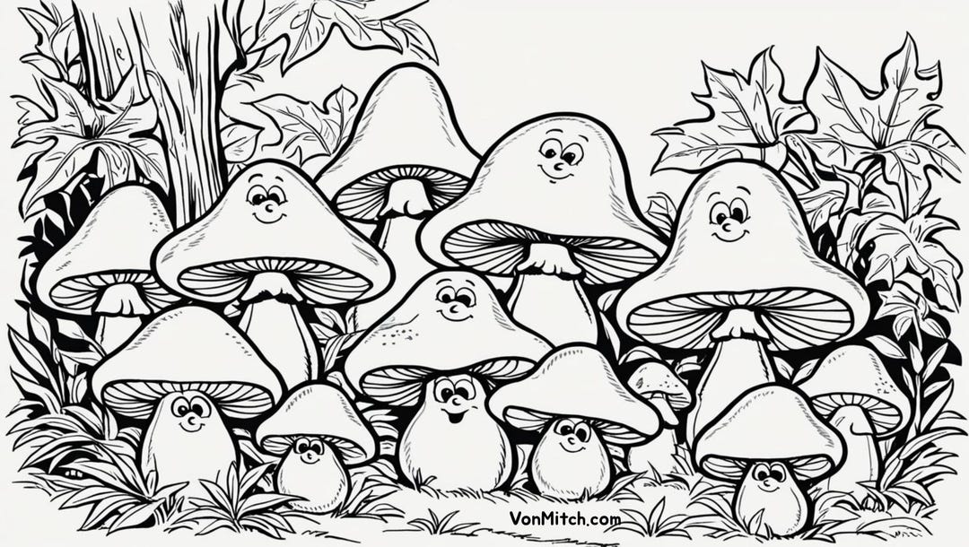 Mushroom Forest Coloring Pages - Printable PDF Set of 5 - Cottage ...