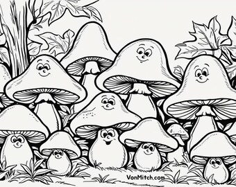 Mushroom Forest Coloring Pages - Printable PNG Set of 5 - Cottage ...
