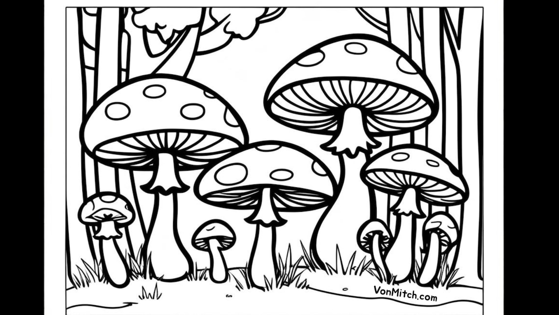 Mushroom Forest Coloring Pages - Printable PNG Set of 5 - Cottage ...