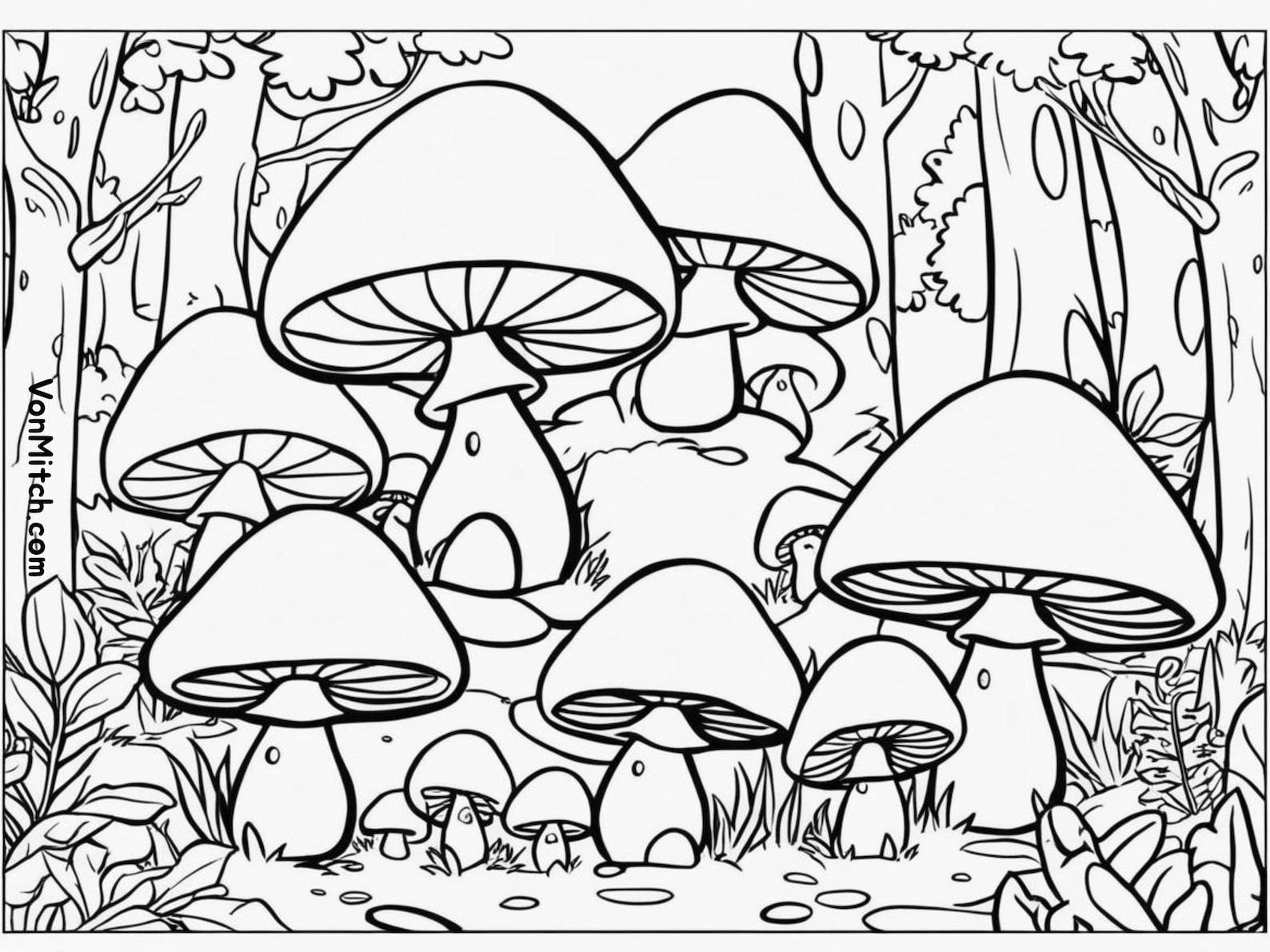 Mushroom Forest Coloring Pages - Printable PNG Set of 5 - Cottage ...