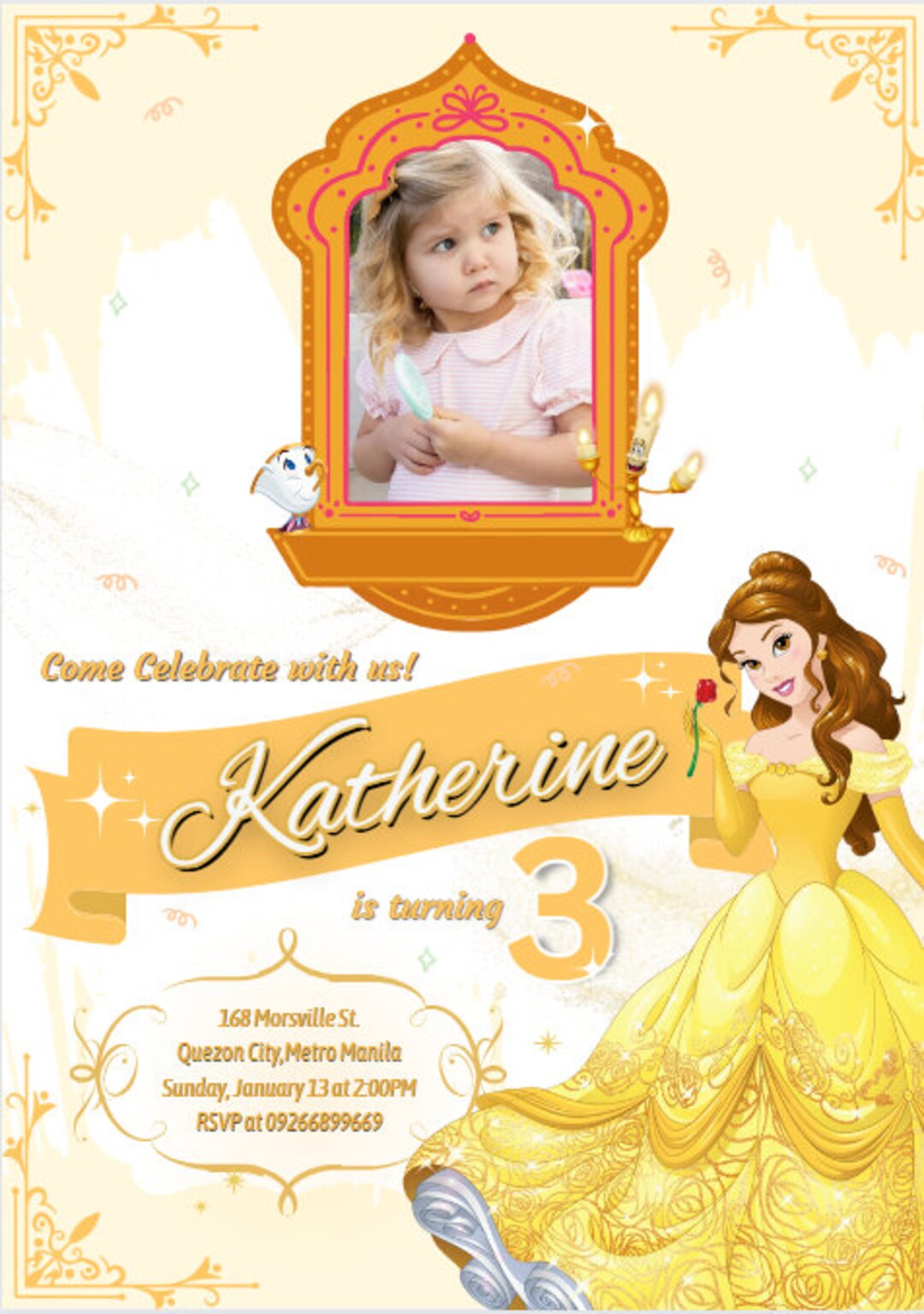Disney Princess _ Editable Birthday Card Belle - Etsy