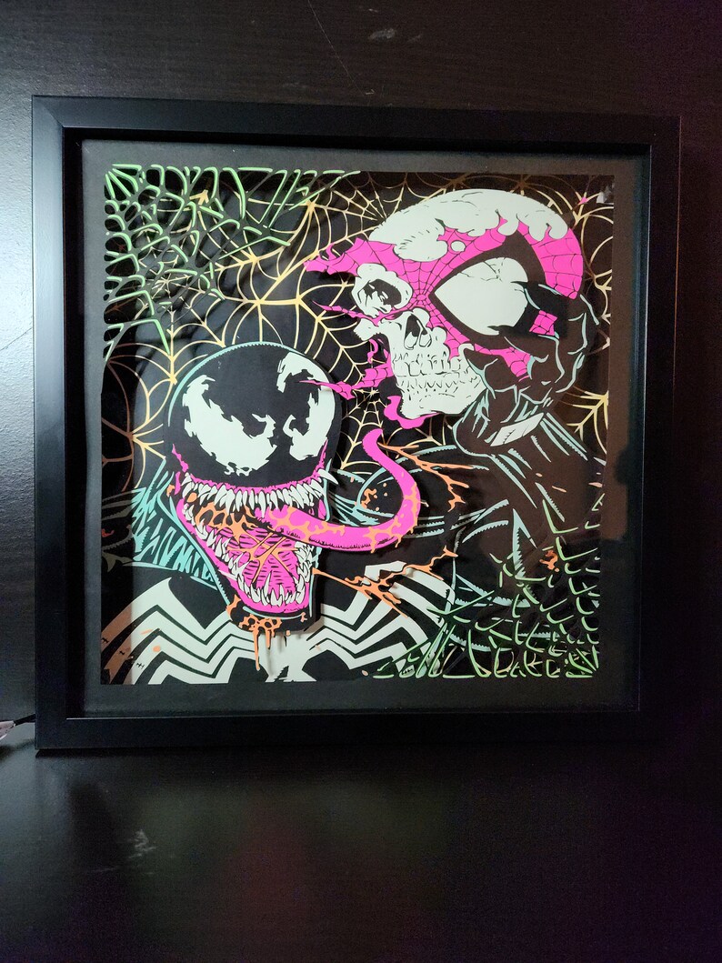 Venom / Spider-man 12x12in Blacklight Glow in the Dark Shadow Box/light ...