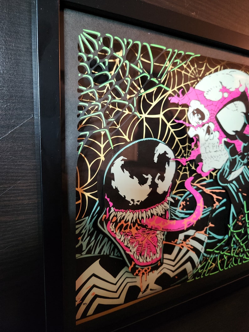 Venom / Spider-man 12x12in Blacklight Glow in the Dark Shadow Box/light ...