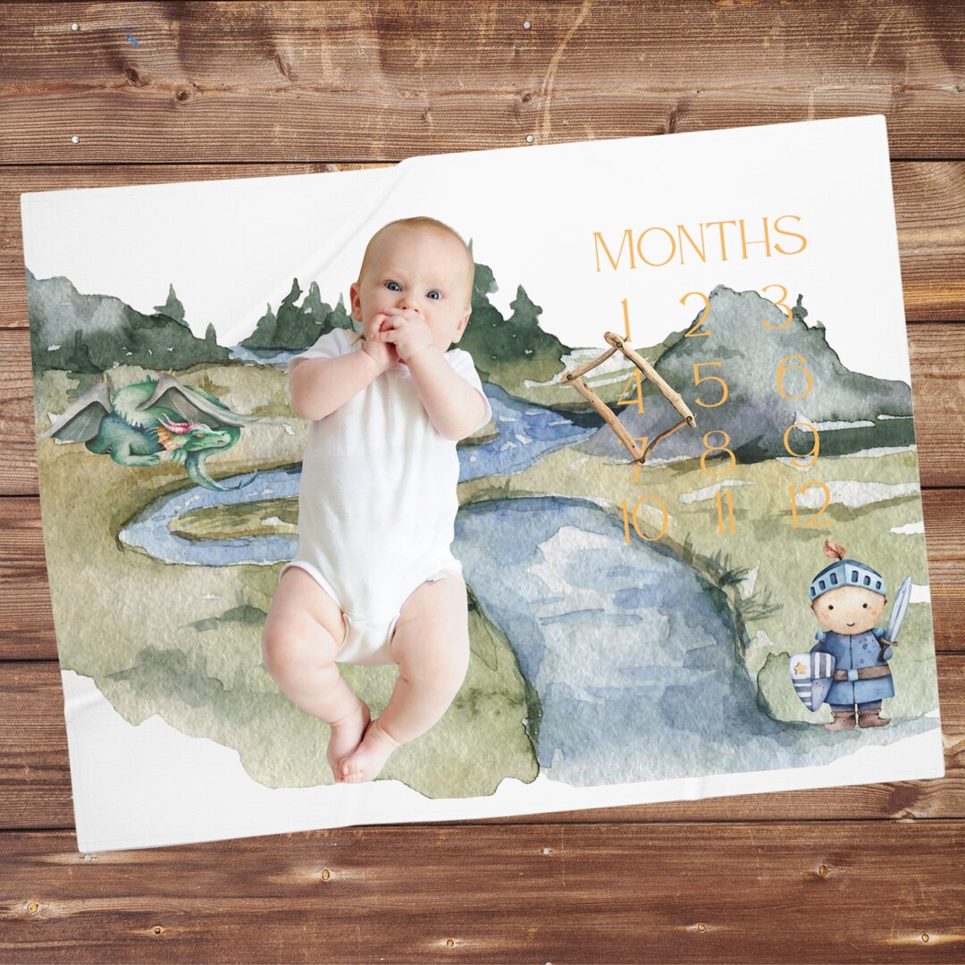 Dragon and Knight Fantasy Milestone Baby Blanket New Baby Gift Monthly ...