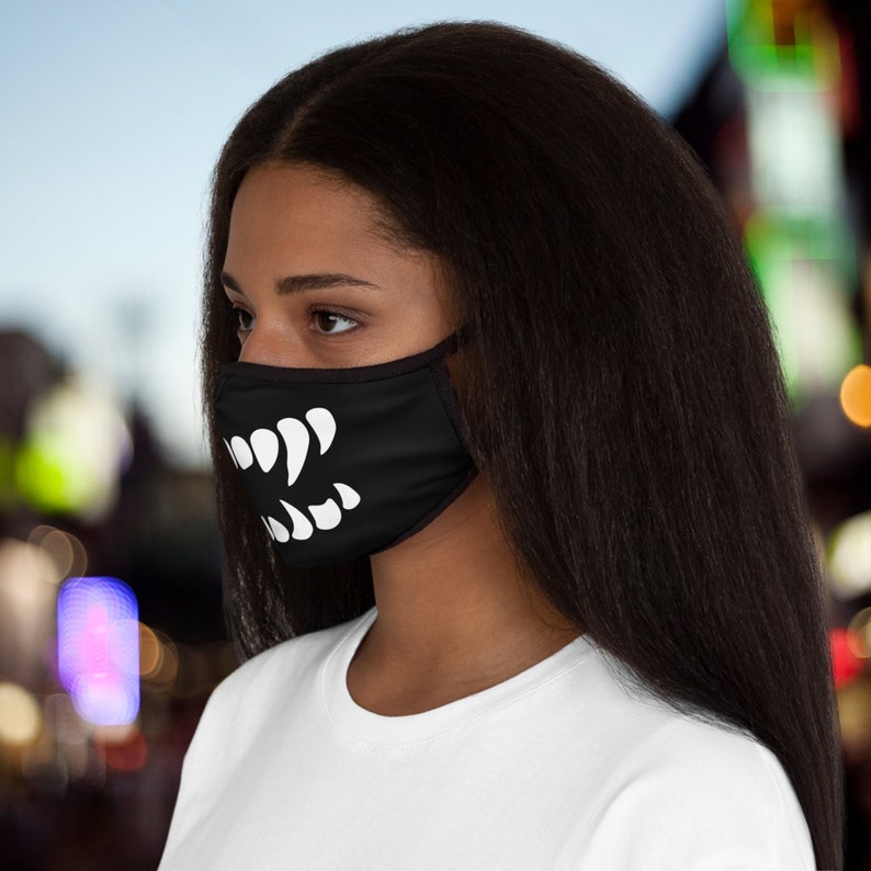 Goth Vampire Teeth Fitted Polyester Face Mask Spooky Face Covering ...